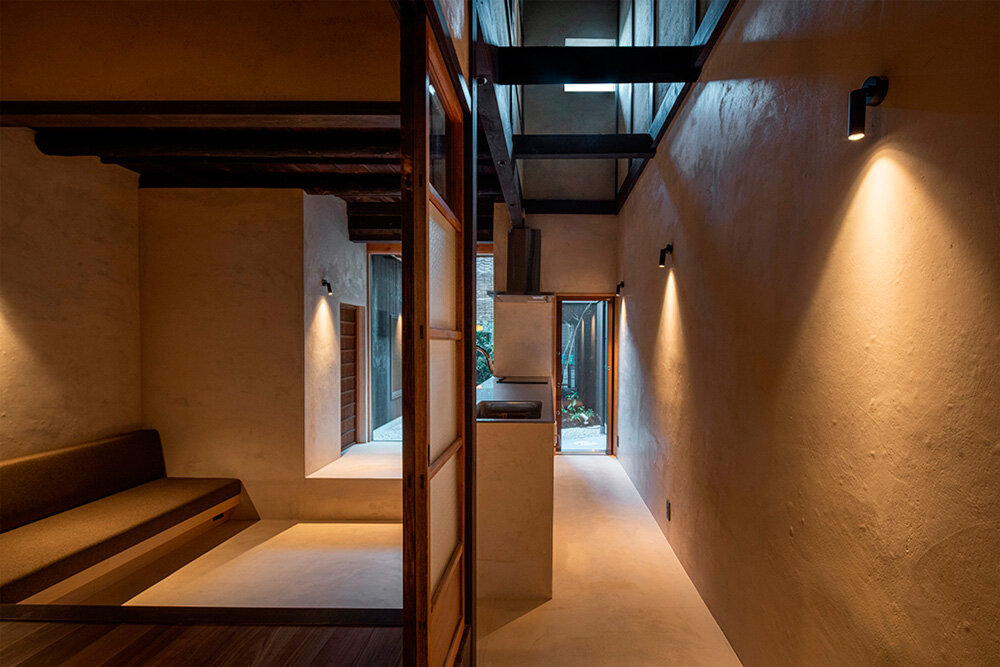 former textile workshop transforms into modern machiya residence in kyoto