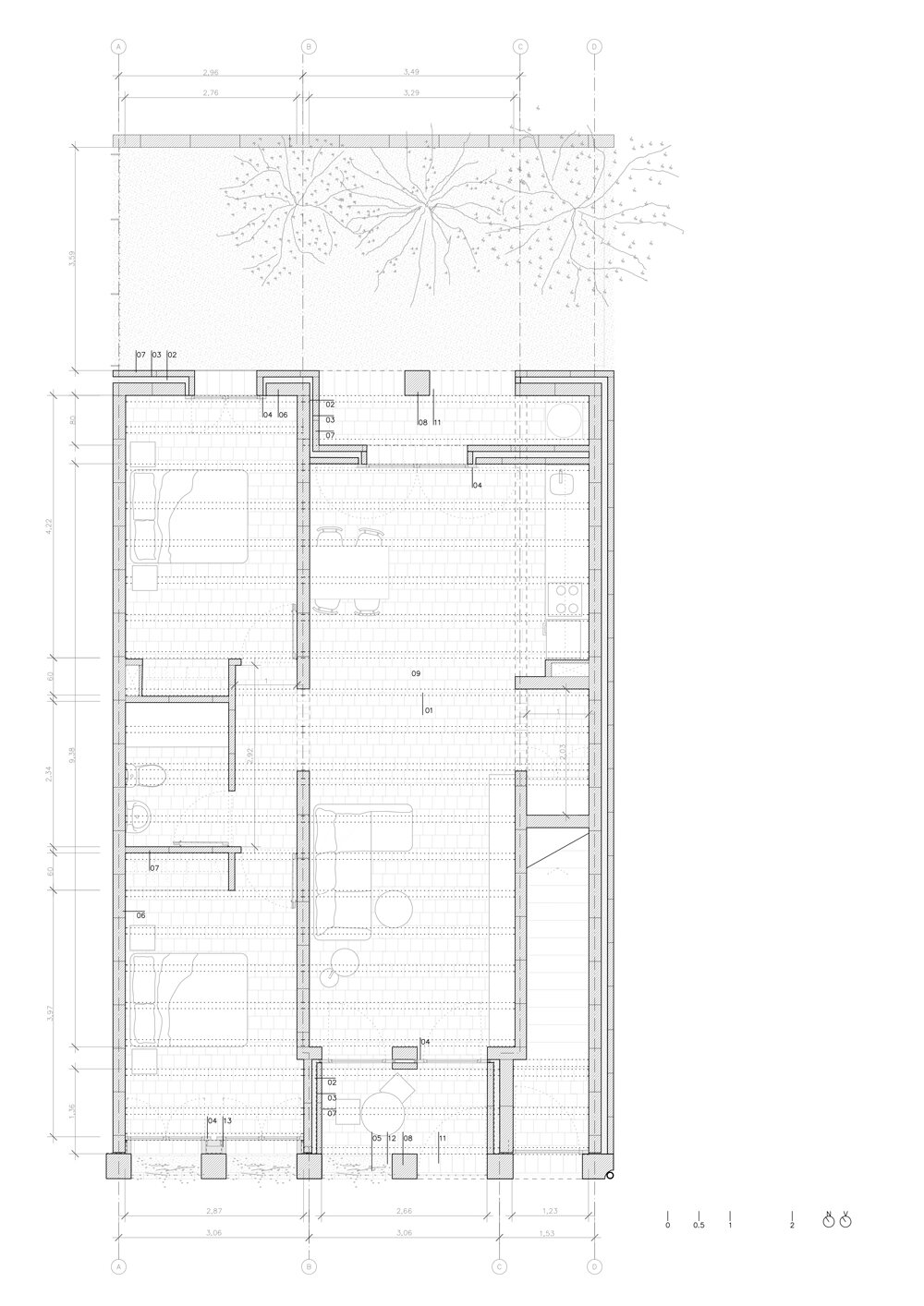 thick marés sandstone walls compose 19 social housing, salvador espriu ...