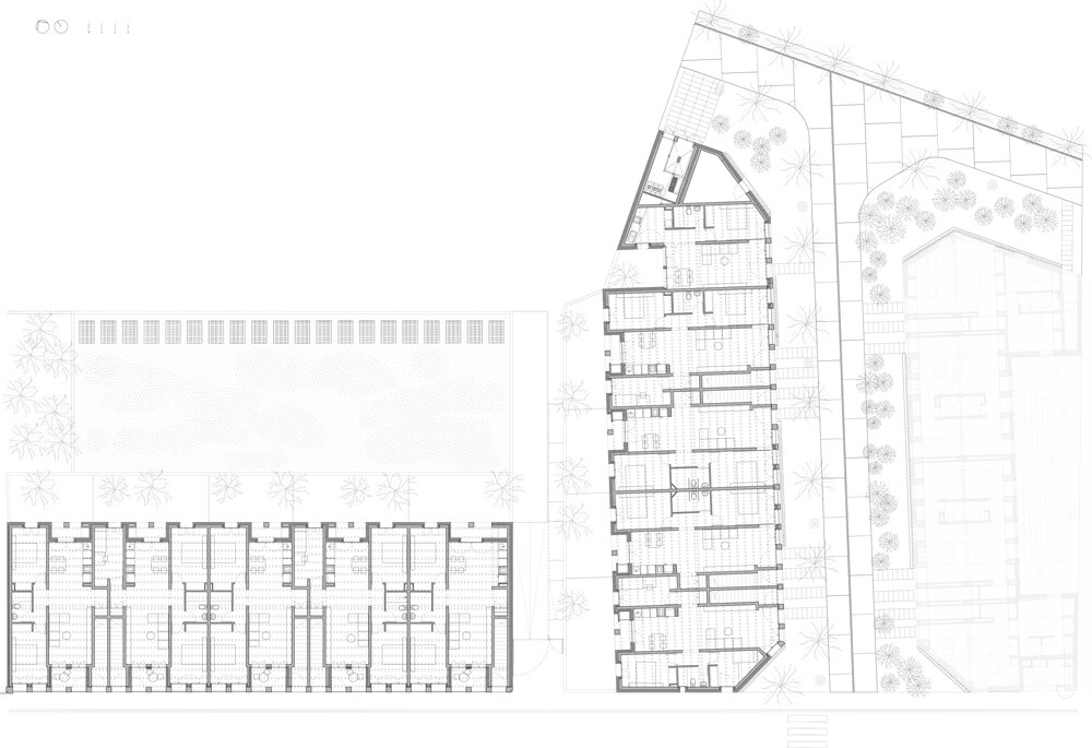 thick marés sandstone walls compose 19 social housing, salvador espriu ...