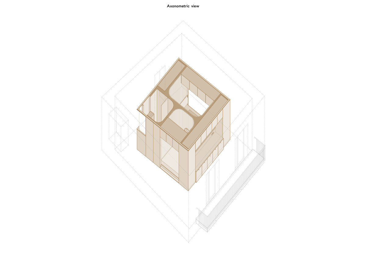 brass, green marble wrap 'golden box' intervention in northern italy