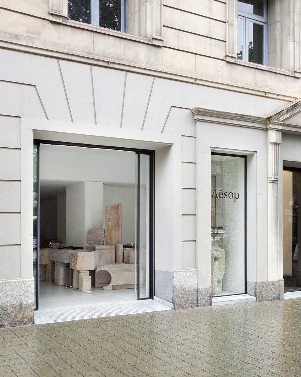 chunks of quarry stones by mesura greet customers at barcelona's aesop diagonal